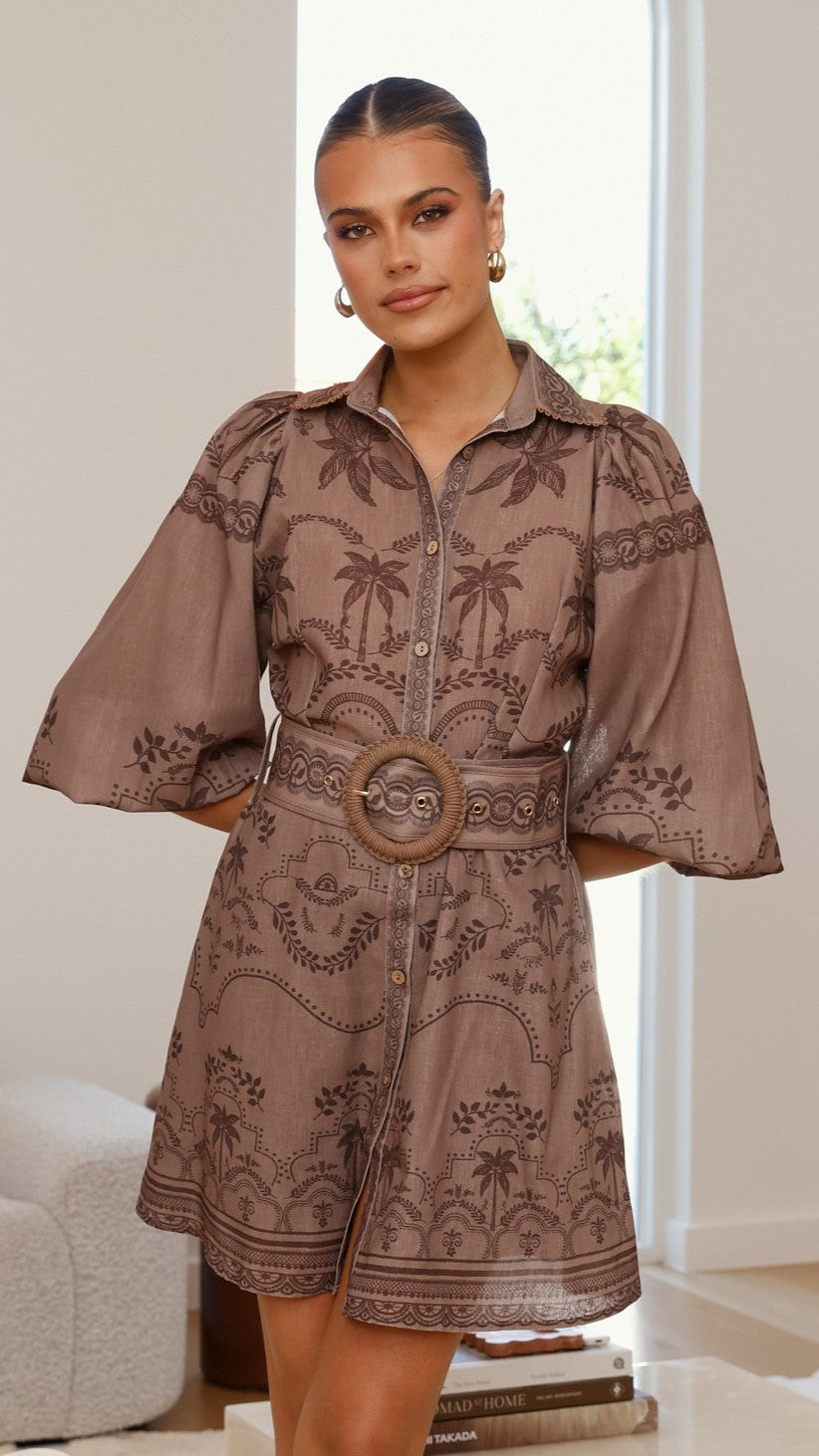 Xander Long Sleeve Mini Dress - Tan - Buy Women's Dresses - Billy J