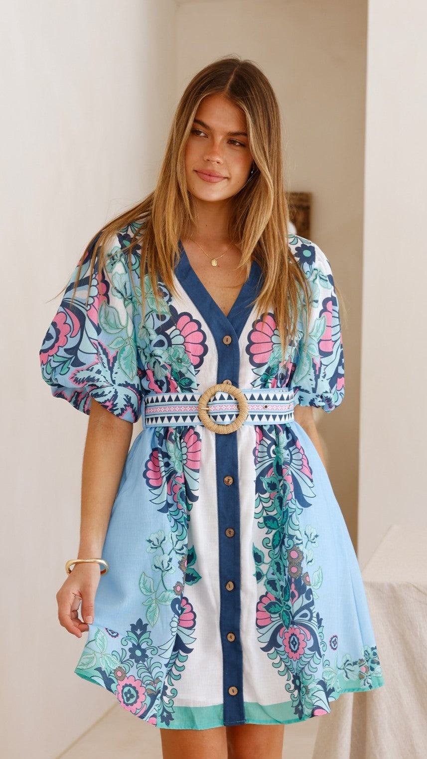 Dali Mini Dress - Island Bloom Blue - Buy Women's Dresses - Billy J
