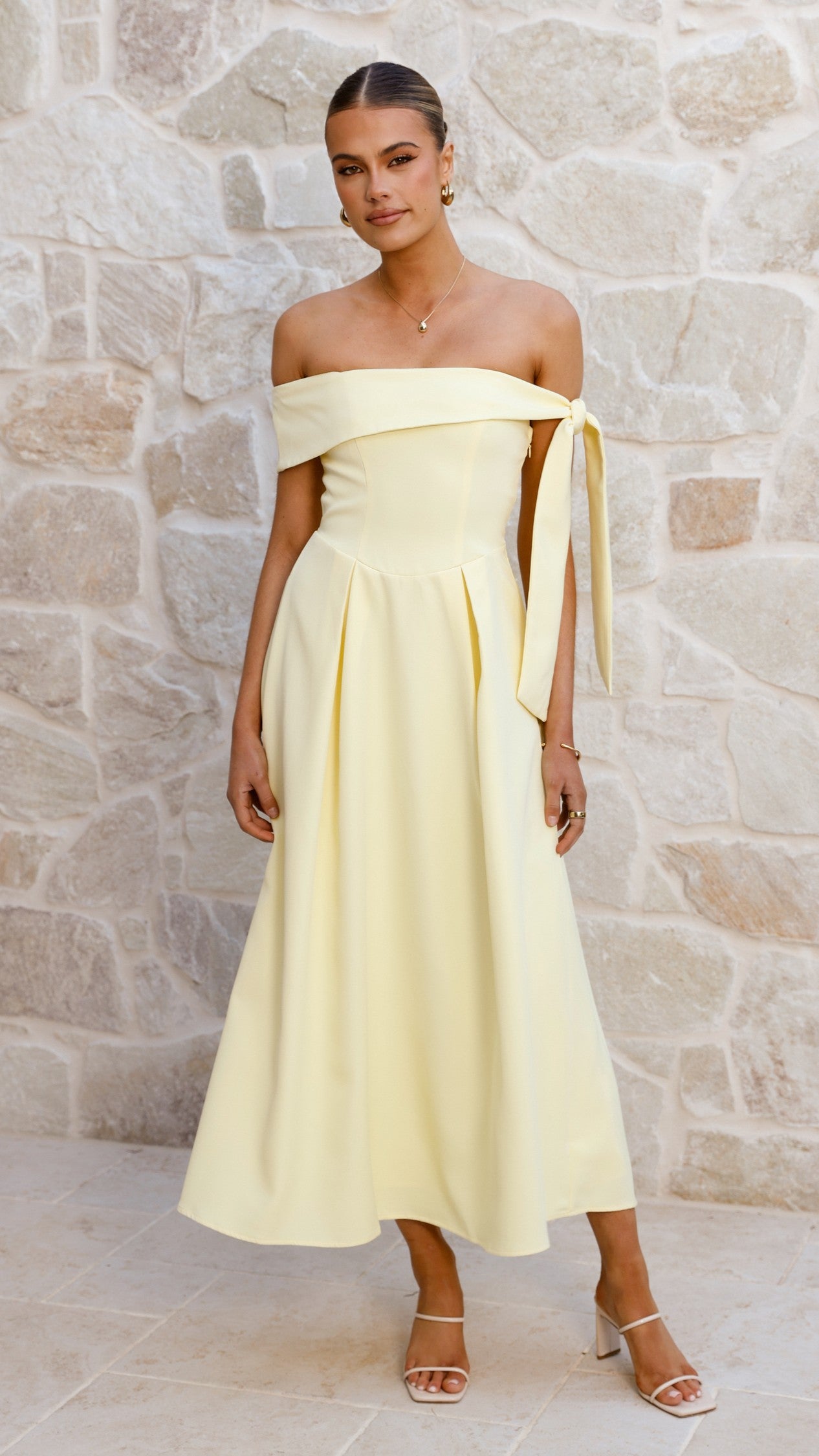 Bentley Off Shoulder Midi Dress - Lemon - Buy Women's Dresses - Billy J