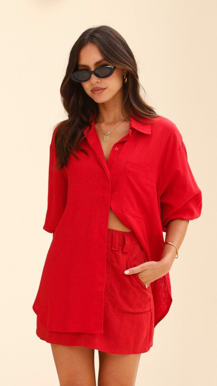 Charla Button Up Top - Red - Buy Women's Tops - Billy J
