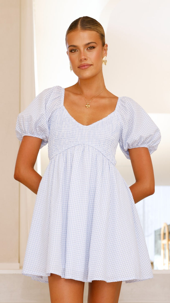 Sahirah Mini Dress - Blue / White Gingham - Buy Women's Dresses - Billy J