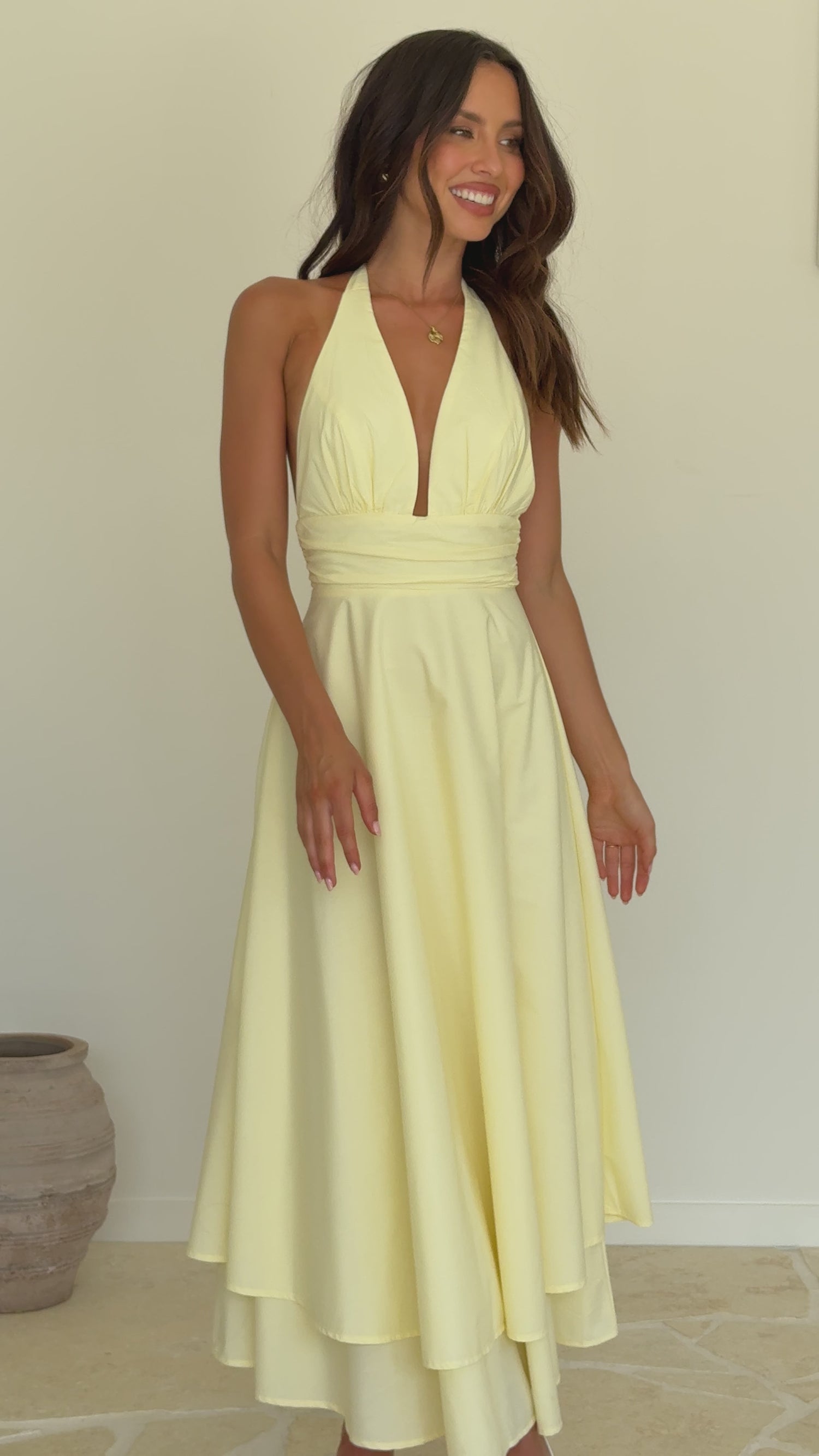 Kathy Halter Neck Maxi Dress - Lemon - Buy Women's Maxi Dresses - Billy J