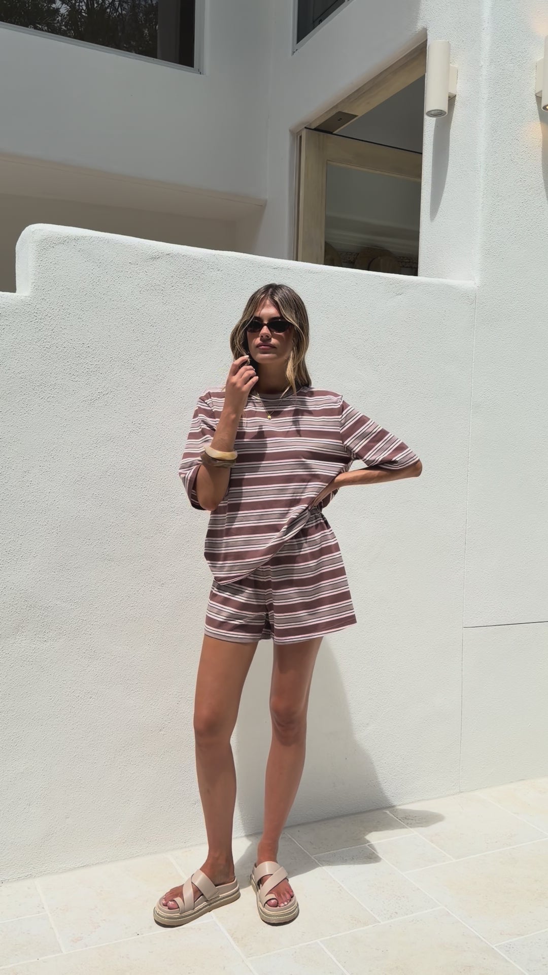 Stevie Crew Neck Tee - Chocolate / Beige Stripe - Buy Women's Tops - Billy J