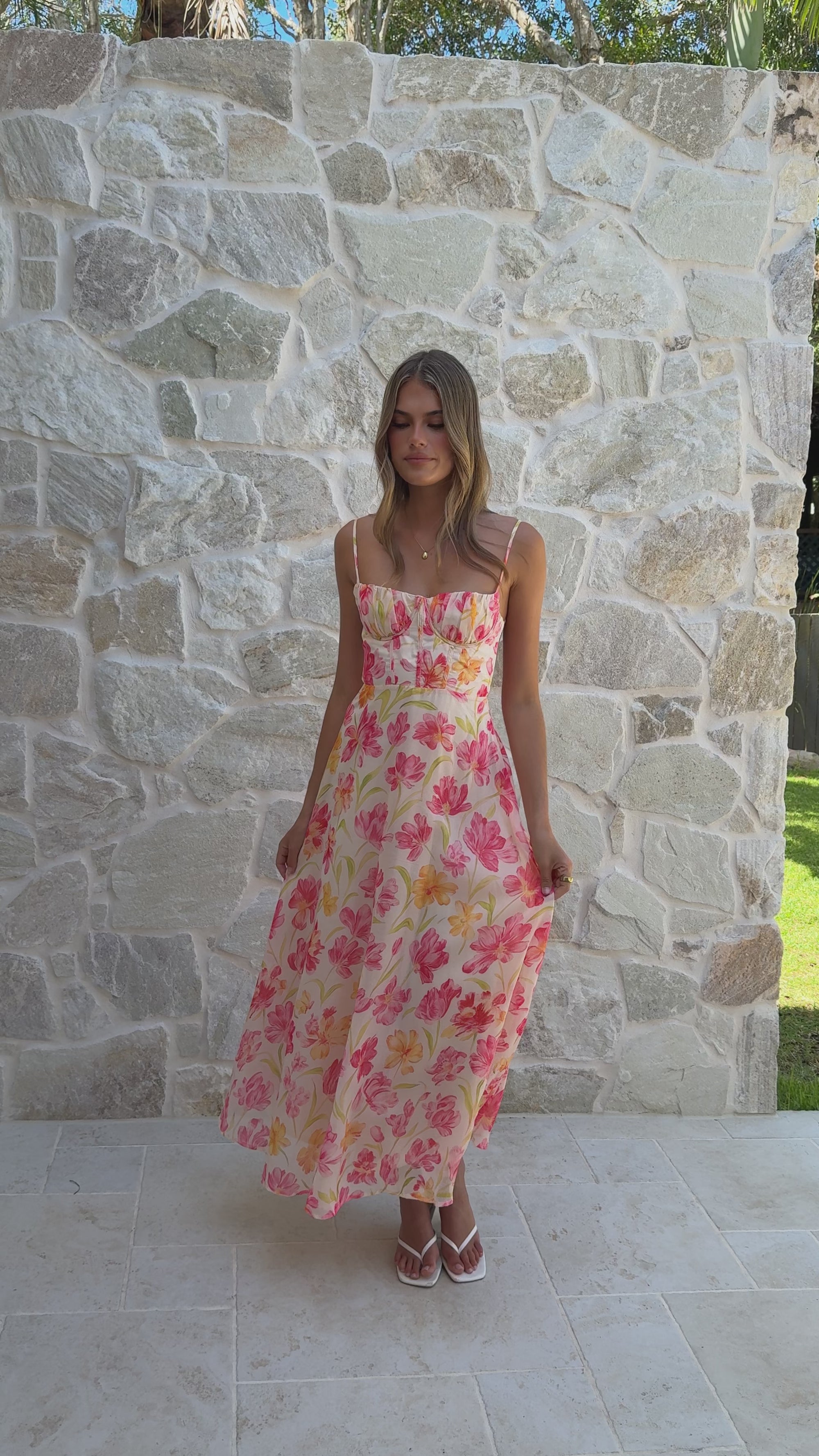 Rahima Maxi Dress - Pink/Yellow Flower - Buy Women's Dresses - Billy J