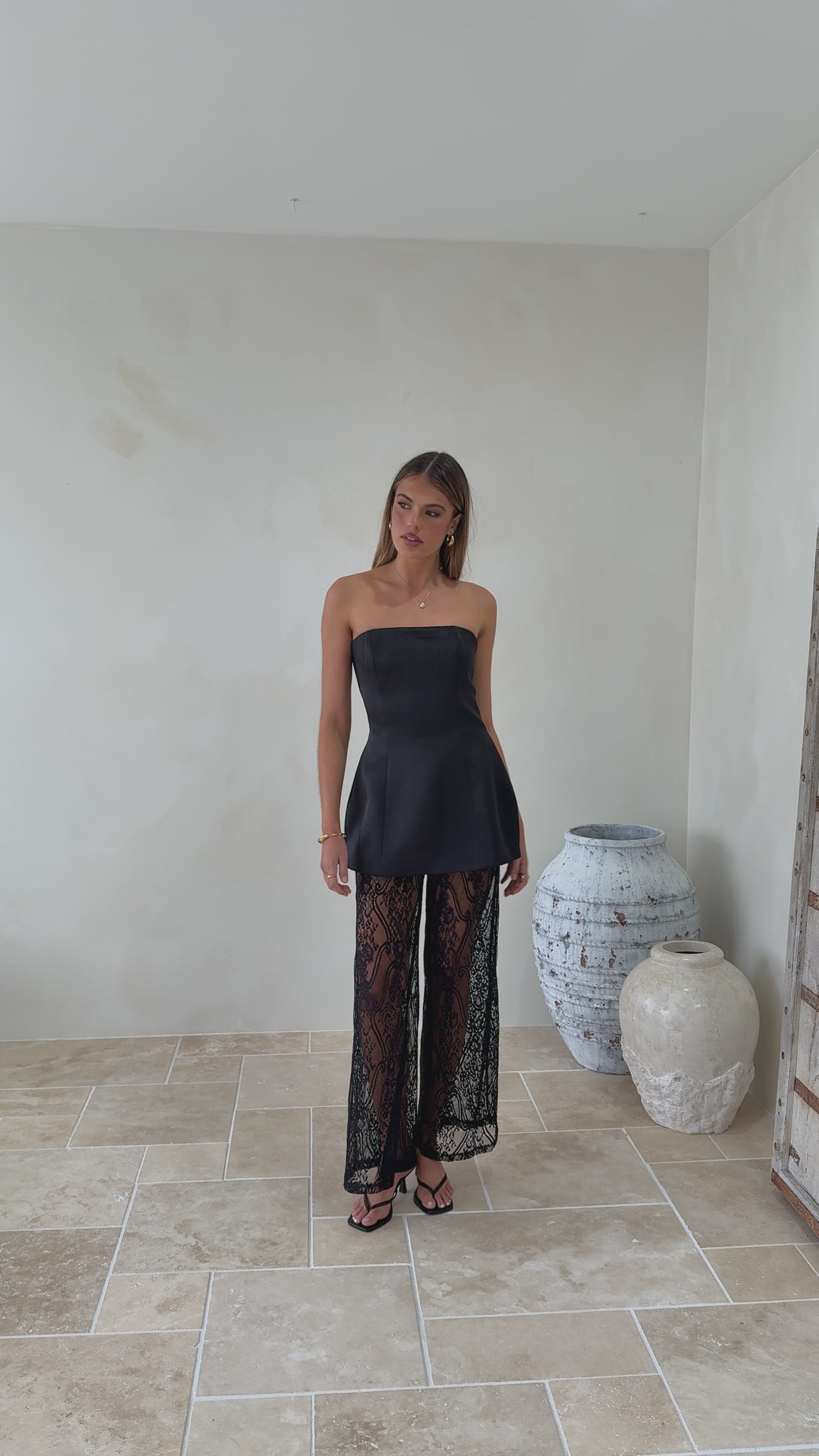 Harlean Strapless Top and Lace Pants Set - Black - Buy Women's Sets ...